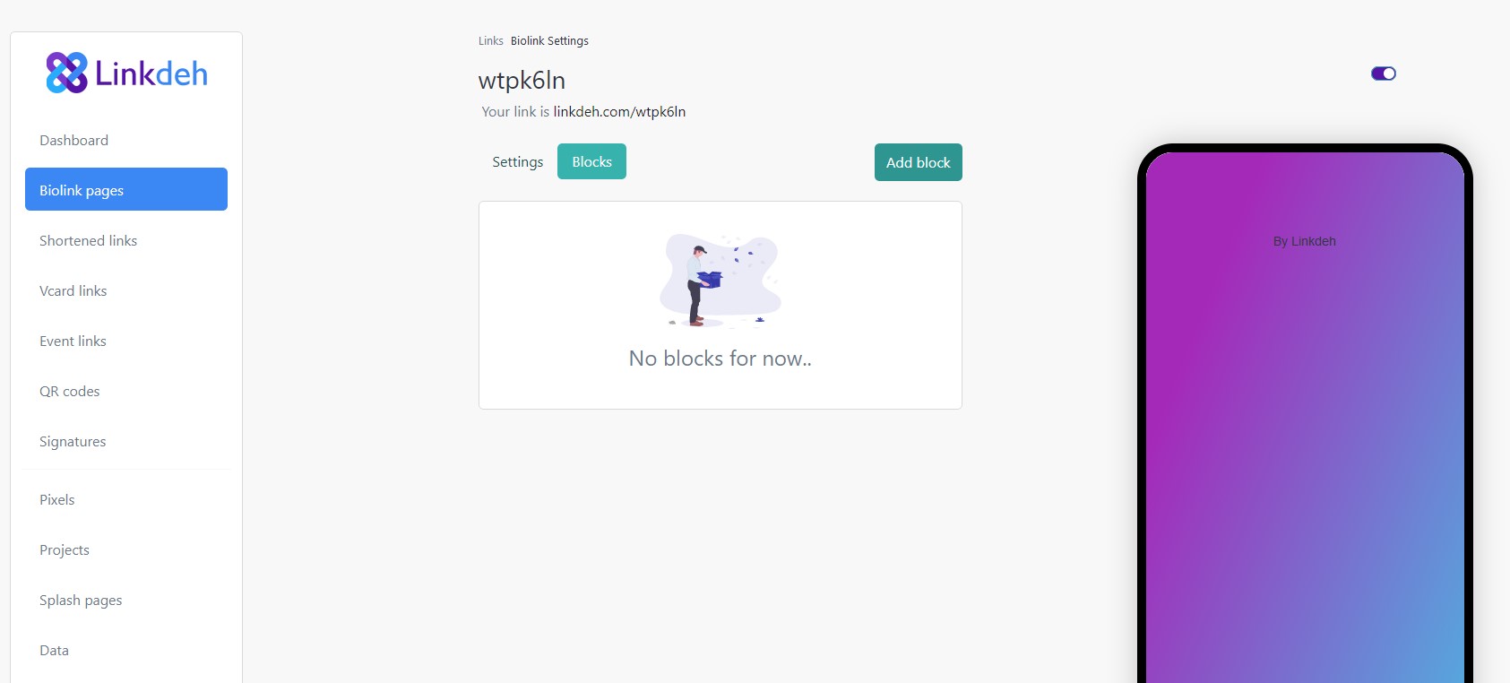 Adding blocks to Biolink page - Linkdeh